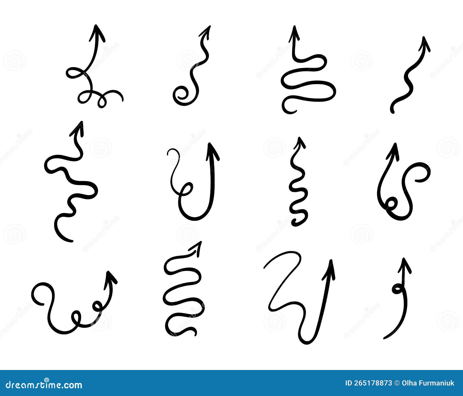 Arrows Up Set. Hand Drawn Direction Indicator Elements. Simple Doodle ...