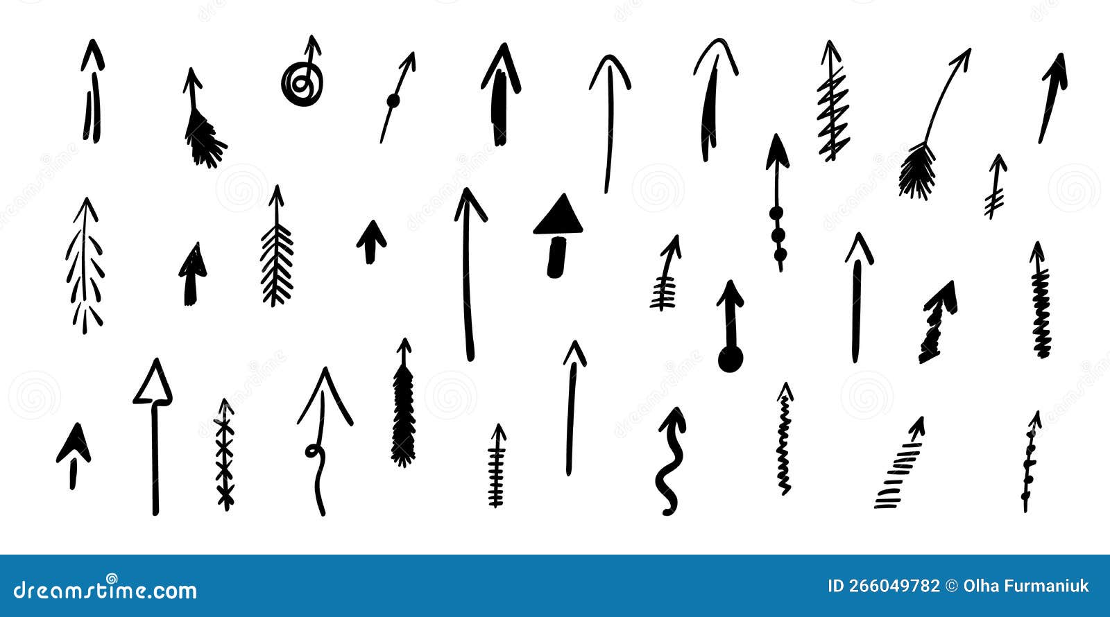 Arrows Up Set. Hand Drawn Direction Indicator Elements. Simple Doodle ...