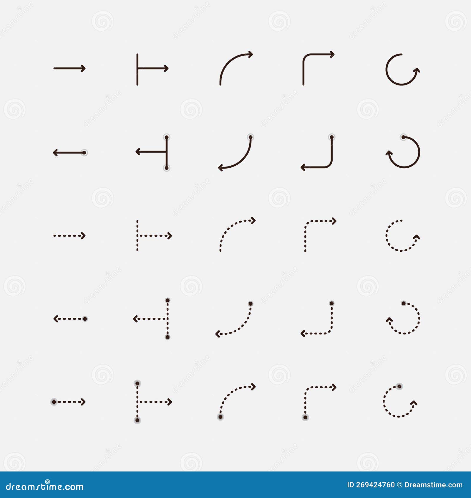 Arrows Vector Icon Set. Rounded Thin and Light Minimalistic Arrow ...