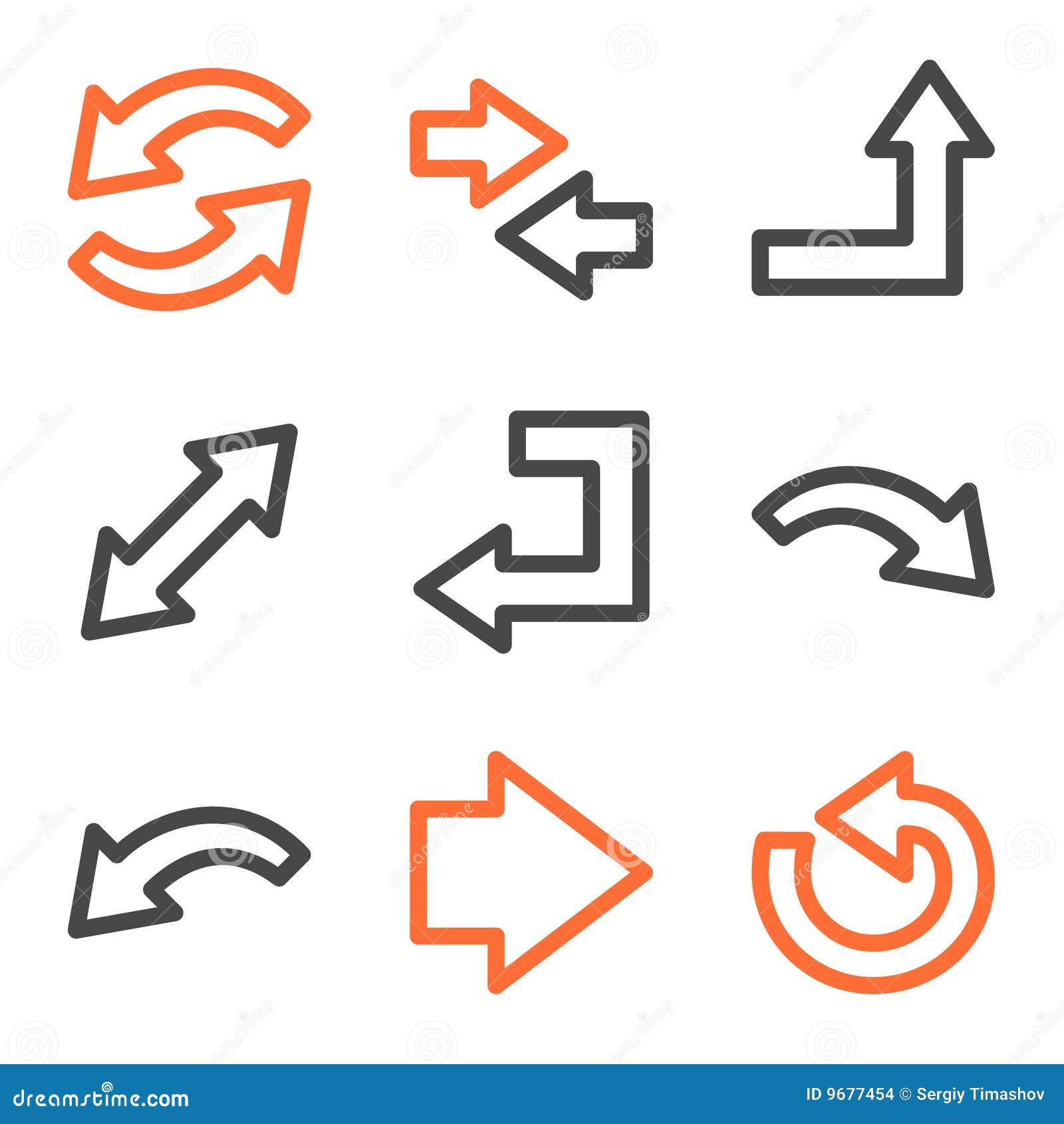 Arrows Web Icons, Orange and Gray Contour Series Stock Vector ...