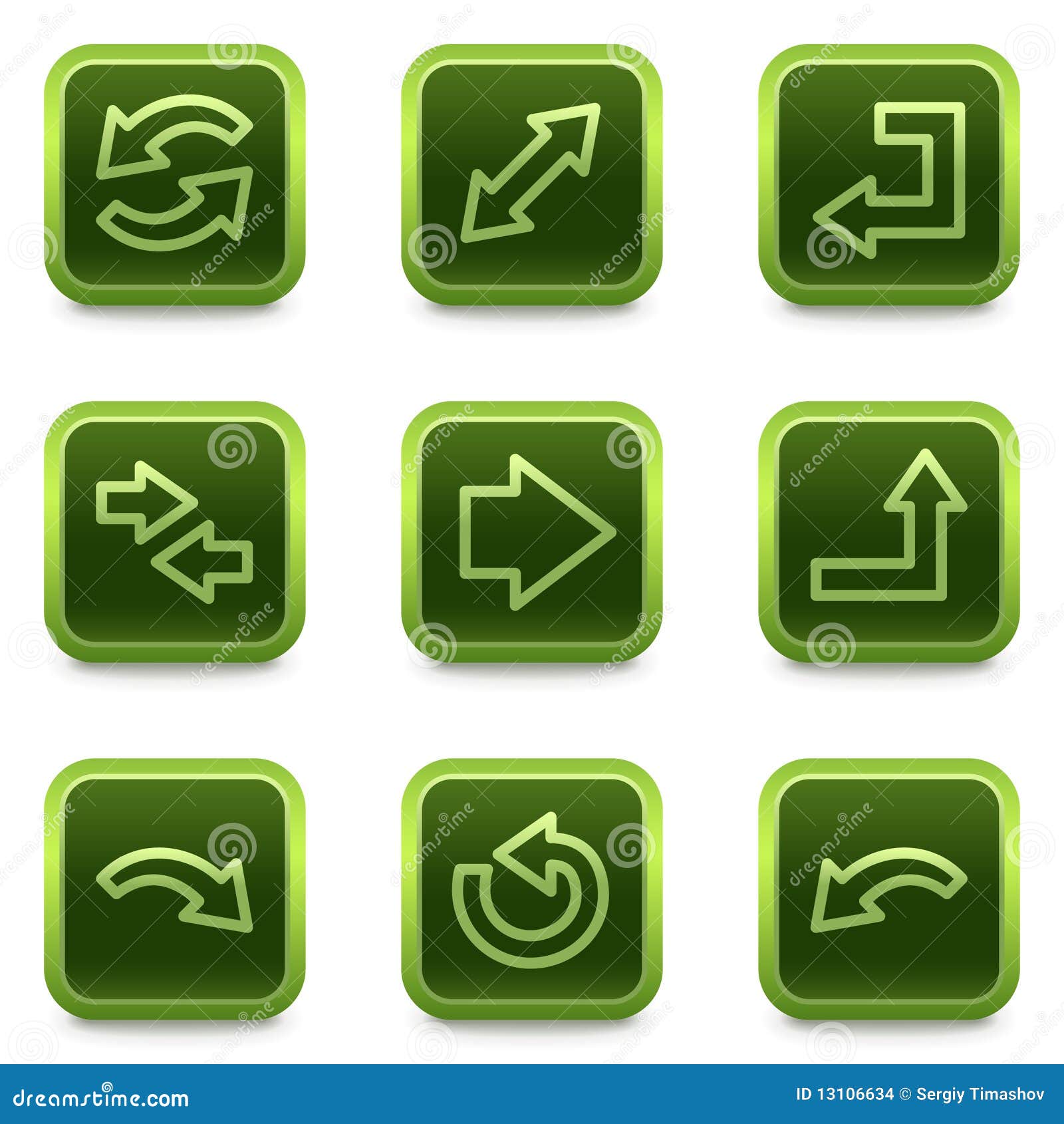 Arrows Web Icons Set 2, Green Square Buttons Stock Vector ...