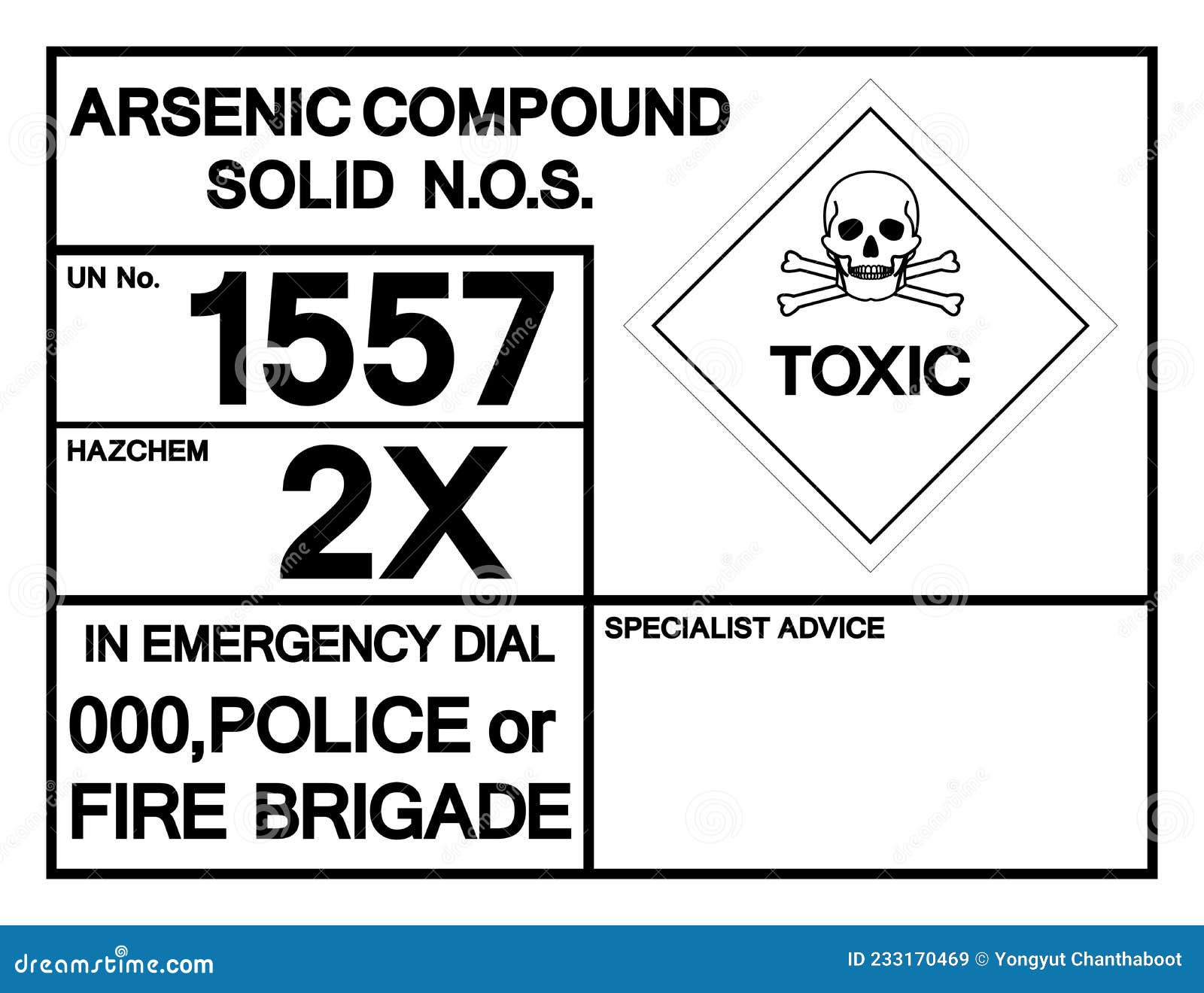 Arsenic Compound Solid N.O.S. UN1557 Symbol Sign, Vector Illustration ...