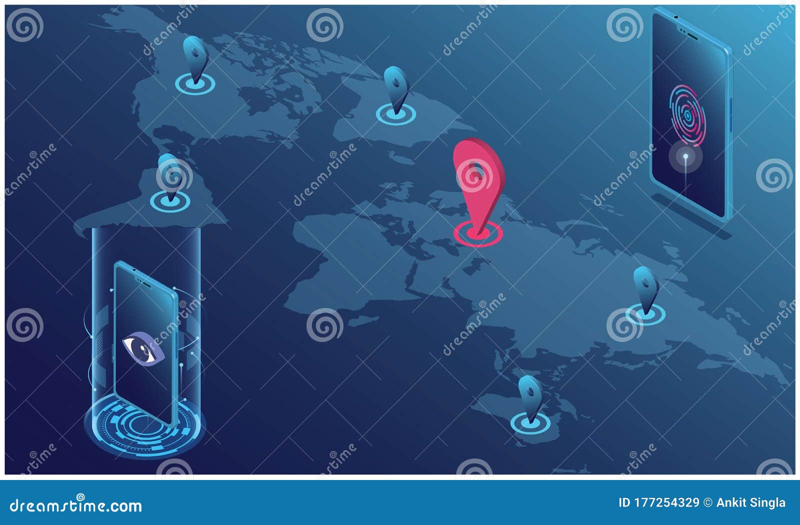 World Connectivity Over the Phones with Focused Growth Stock Vector ...
