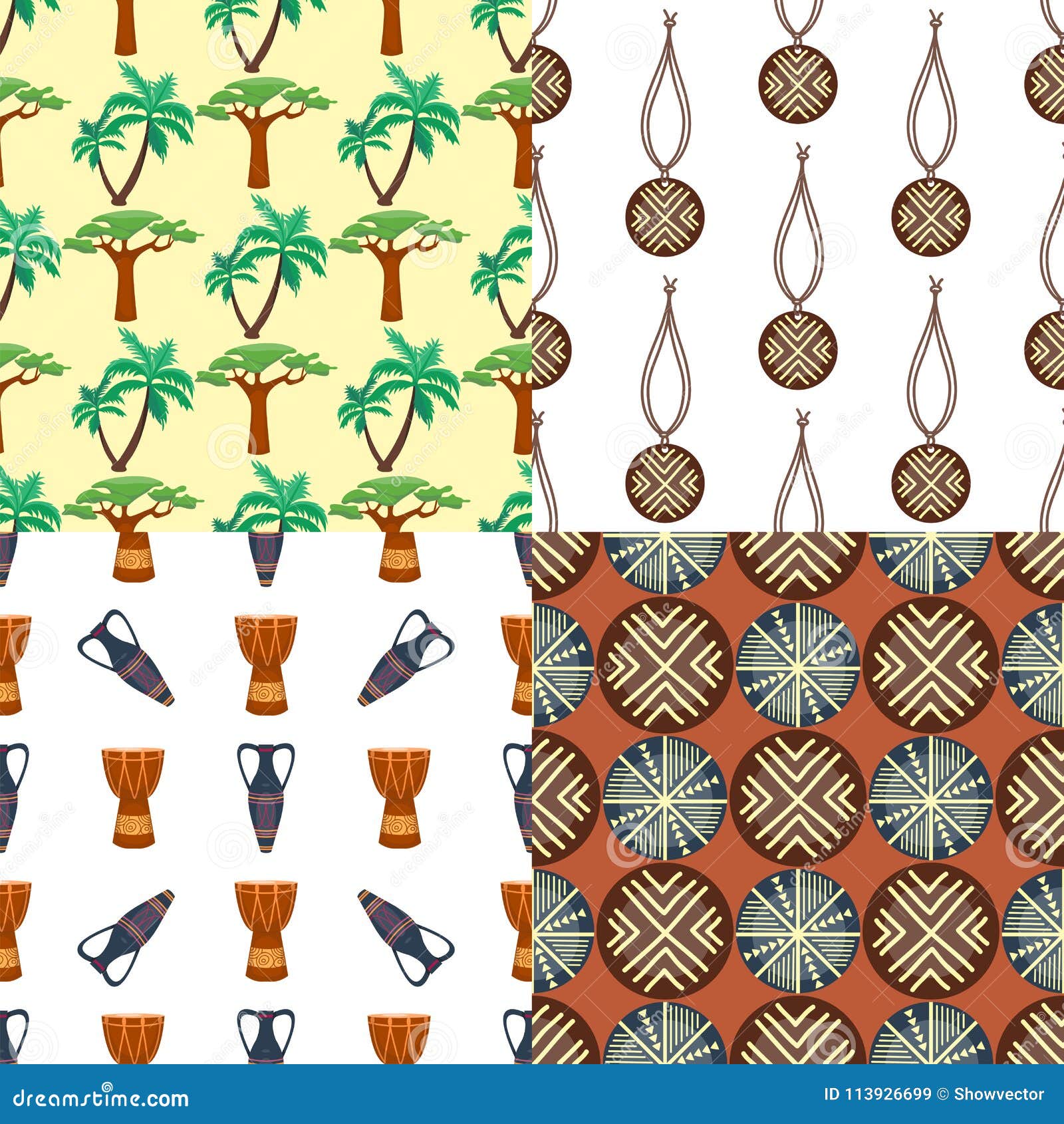 Art Abstract Geometry Seamless Pattern Colour Palm Trees Drum Geometric ...