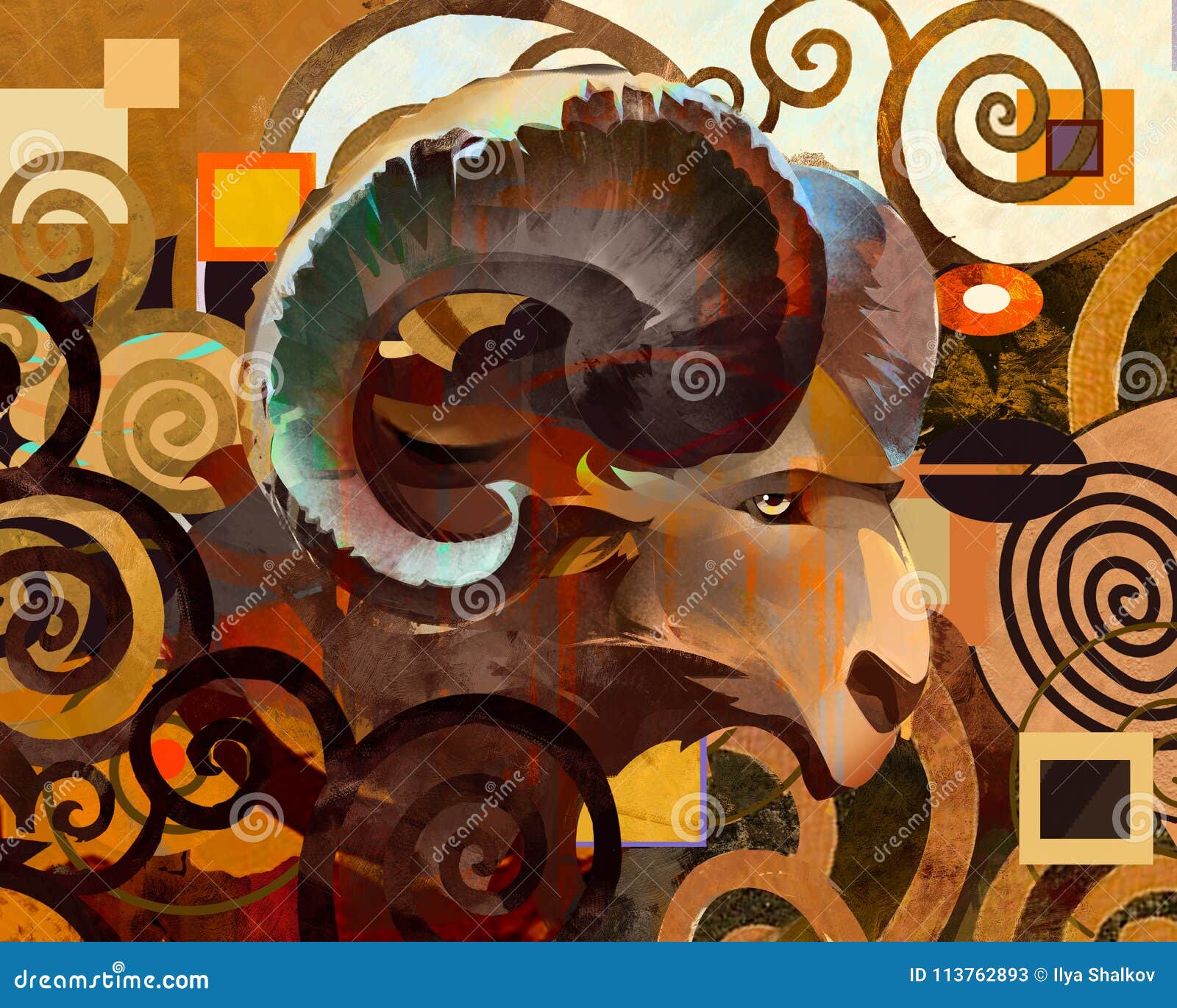 Painted Abstract Ram on a Bright Background Stock Illustration ...
