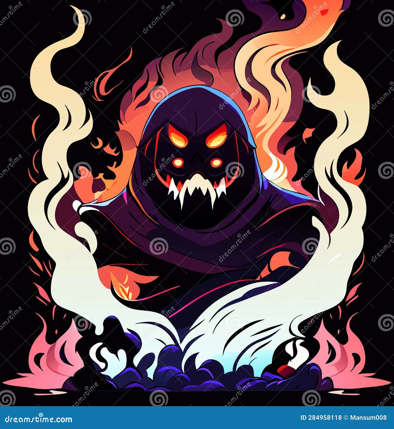 Angry Evil Monster with Flame in the Hell Stock Illustration ...