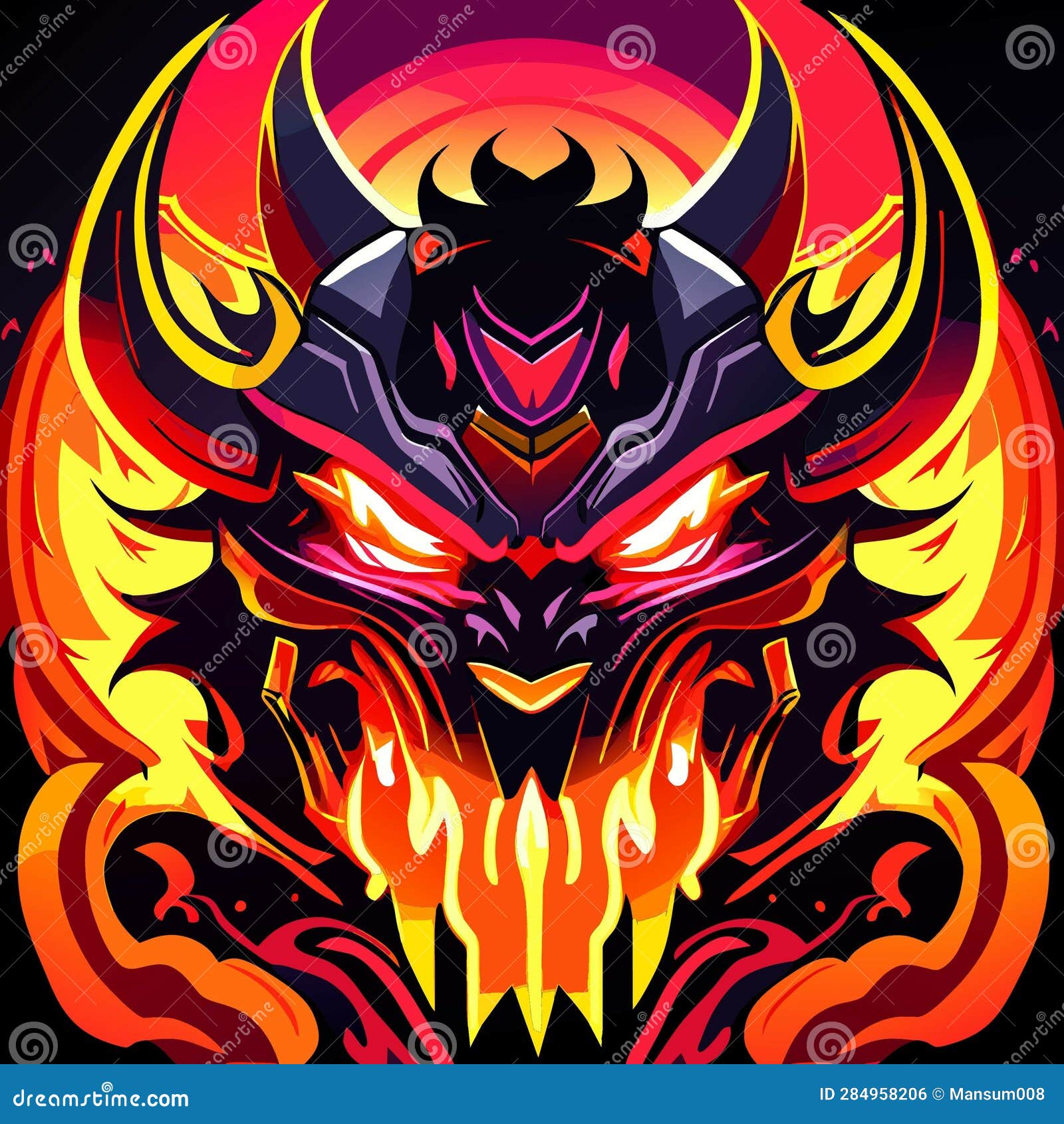 Angry Evil Monster with Flame in the Hell Stock Illustration ...