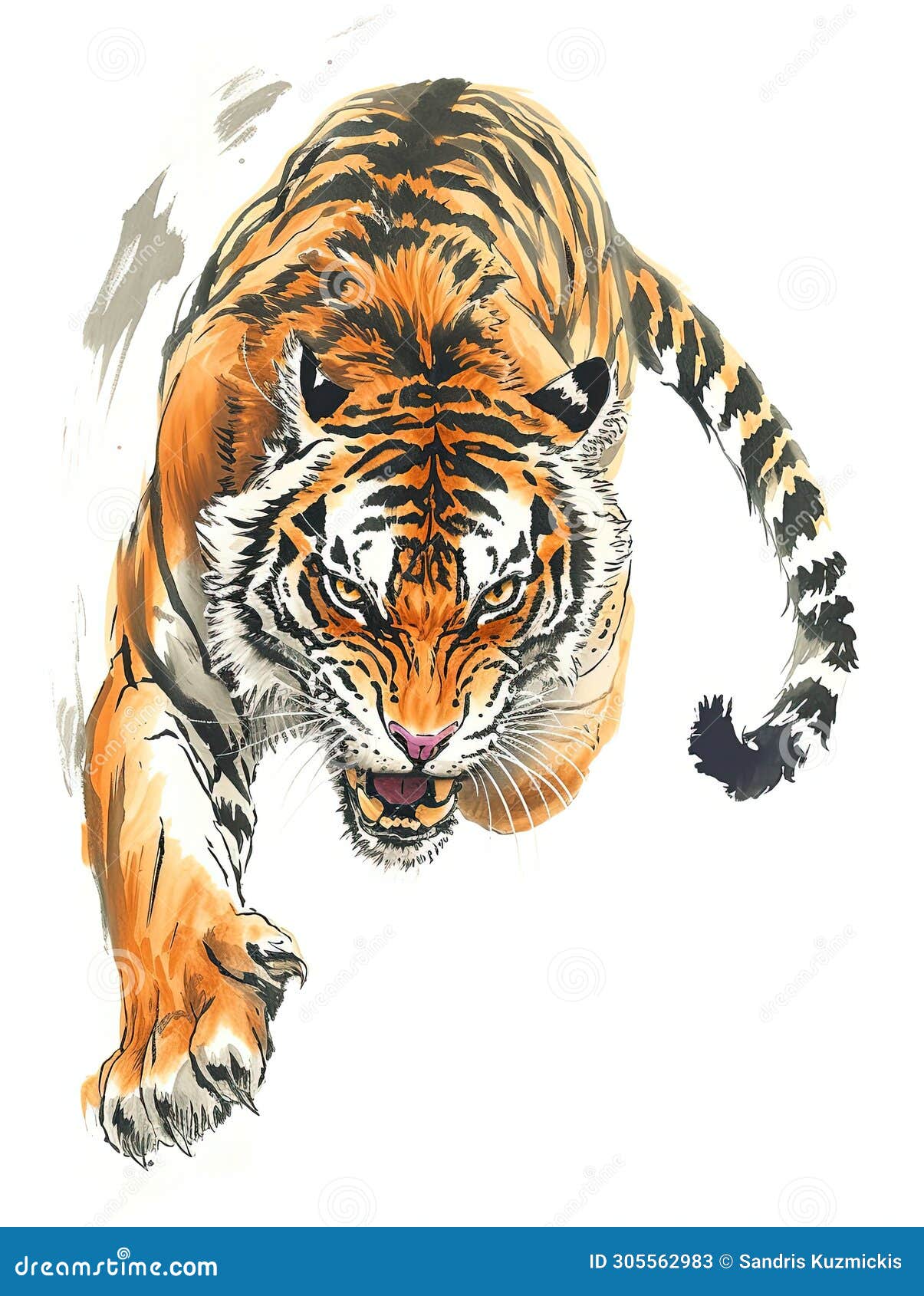 Art of Attacking Tiger. Generative AI Stock Illustration - Illustration ...