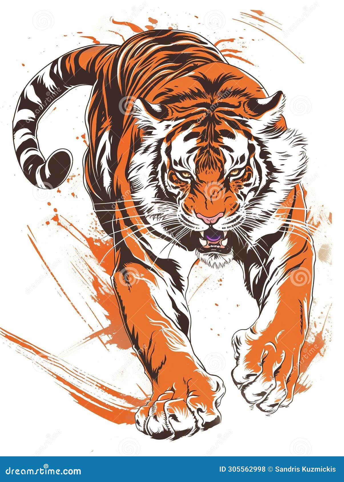 Art of Attacking Tiger. Generative AI Stock Illustration - Illustration ...