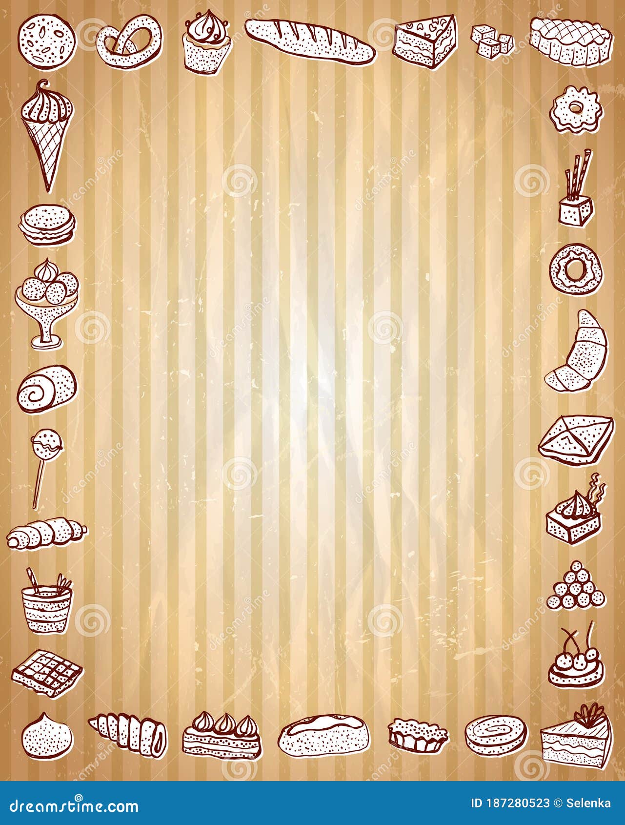 Art Backdrop and Frame with Baked Goods, Doodle Style Stock Vector ...