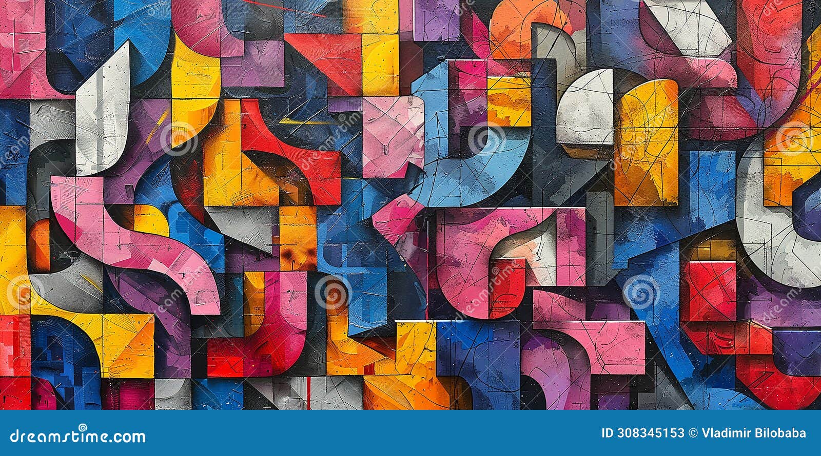 Art Banner in Graffiti Style with Geometric Meshes Stock Illustration ...