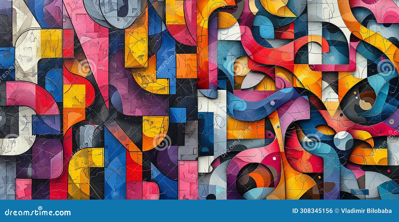 Art Banner in Graffiti Style with Geometric Meshes Stock Illustration ...