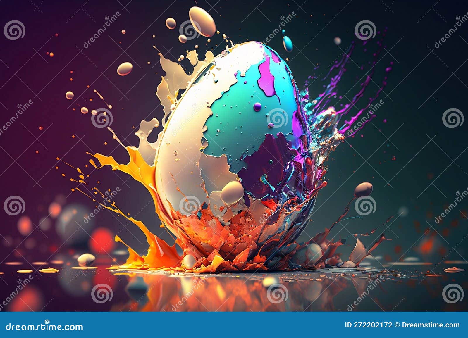 Art Beautiful Easter Egg with Bright Colorful Liquid Splash and Drops ...
