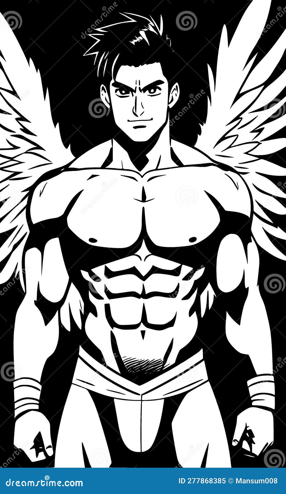 Black and White of Angle Man Cartoon Stock Illustration - Illustration ...