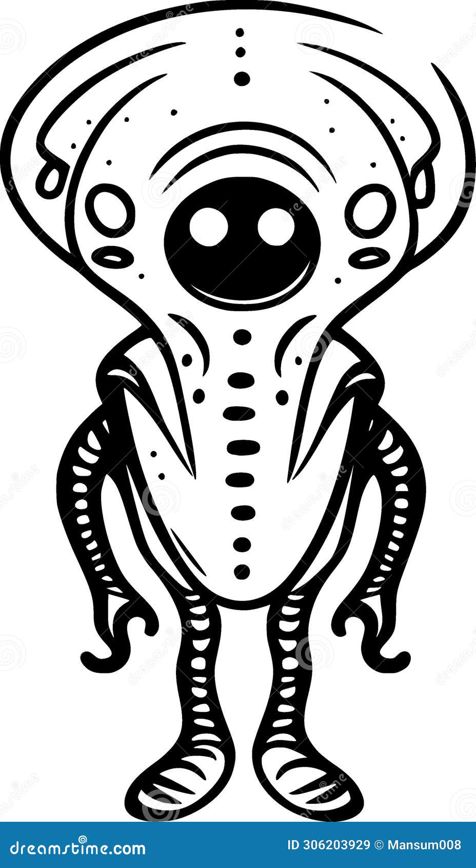 A Black and White Drawing of a Alien Stock Illustration - Illustration ...