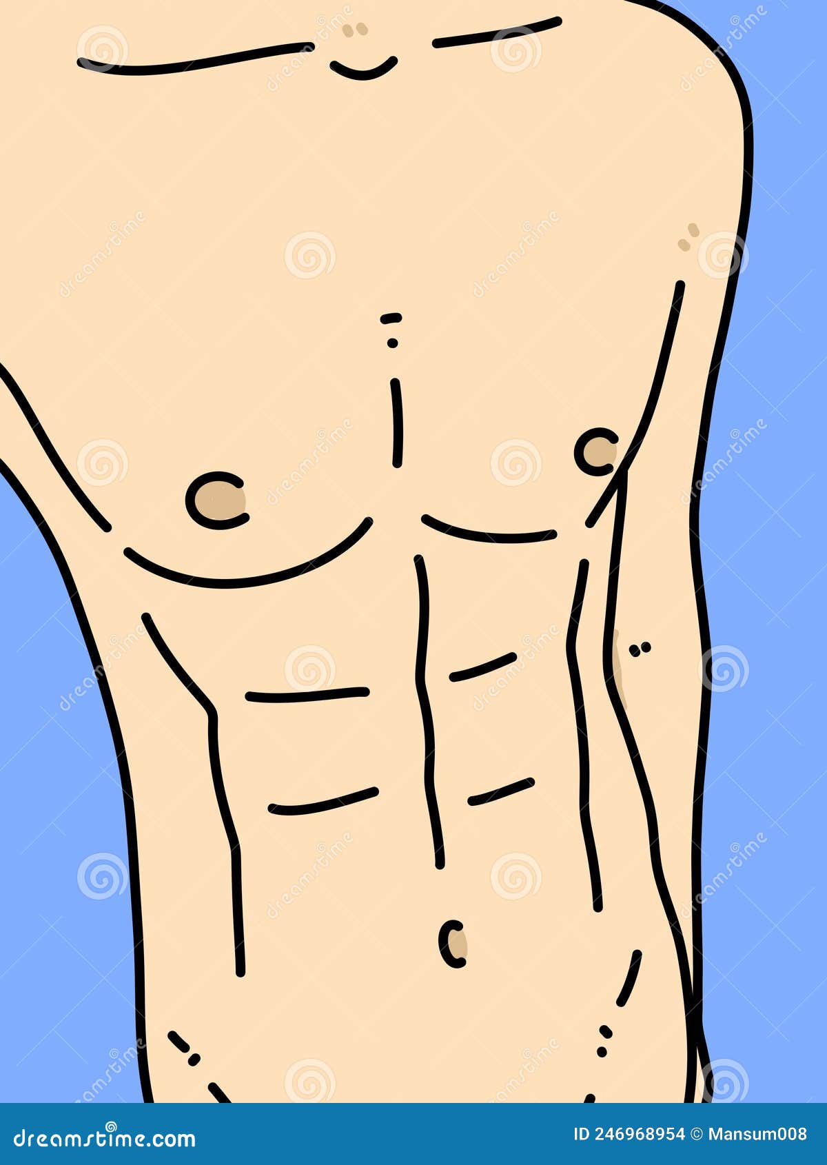 Body Man Cartoon on Blue Background Stock Illustration - Illustration ...