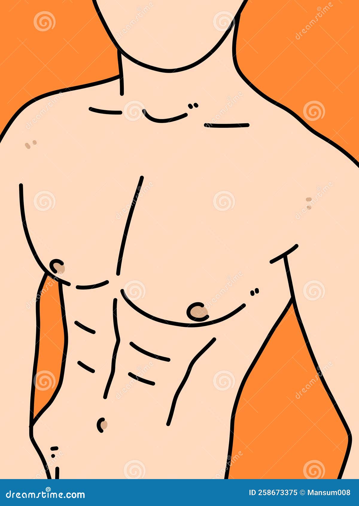 Body Man Cartoon on Orange Background Stock Illustration - Illustration ...