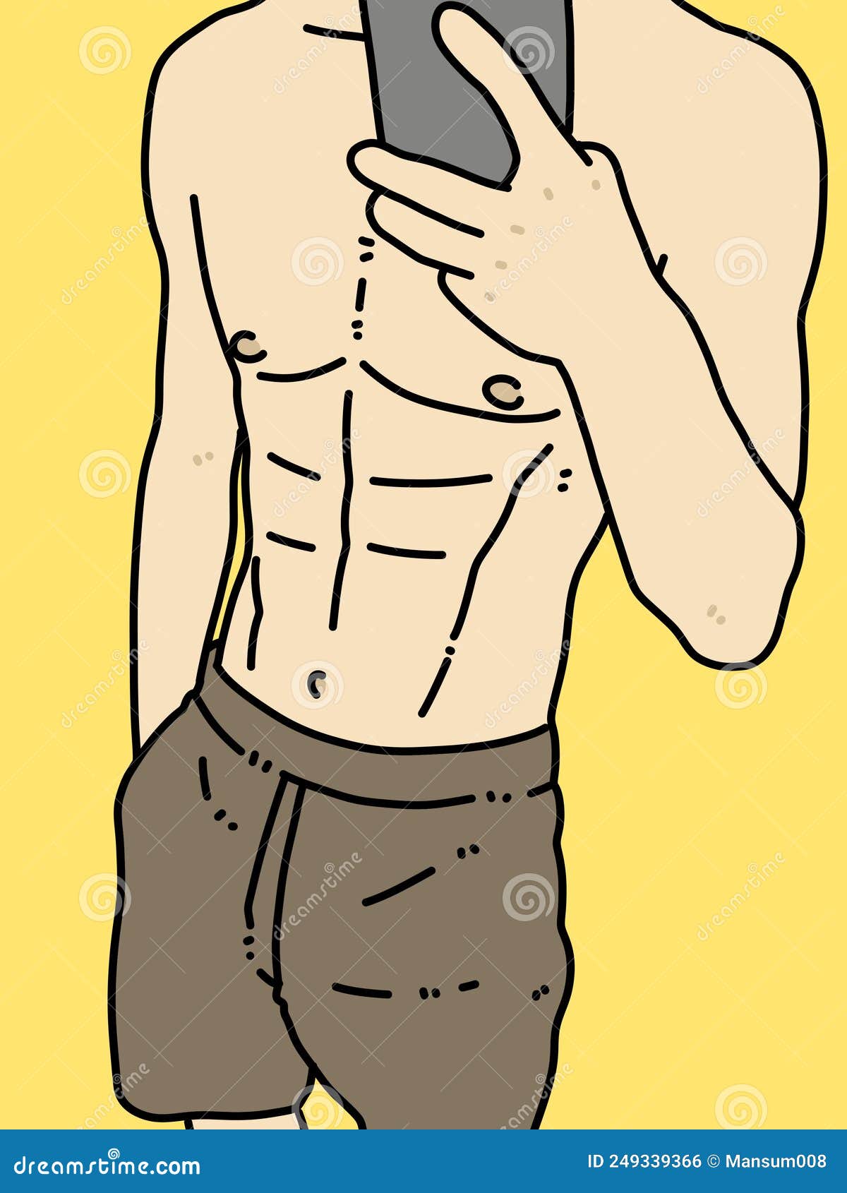 Body Man Cartoon on Yellow Background Stock Illustration - Illustration ...