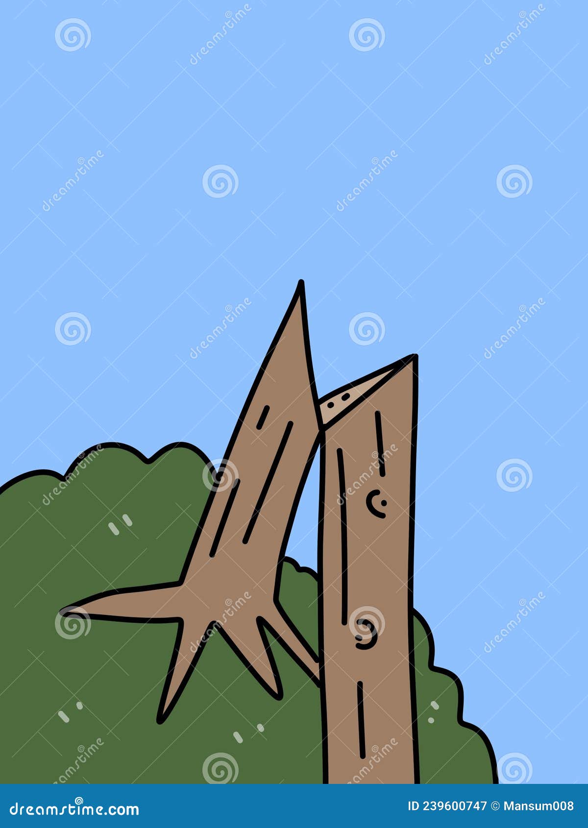 Broken Tree Cartoon on Blue Background Stock Illustration ...