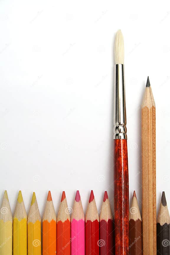 Art Brush and Simple Pencil for Plotting among Colour Pencils Stock ...