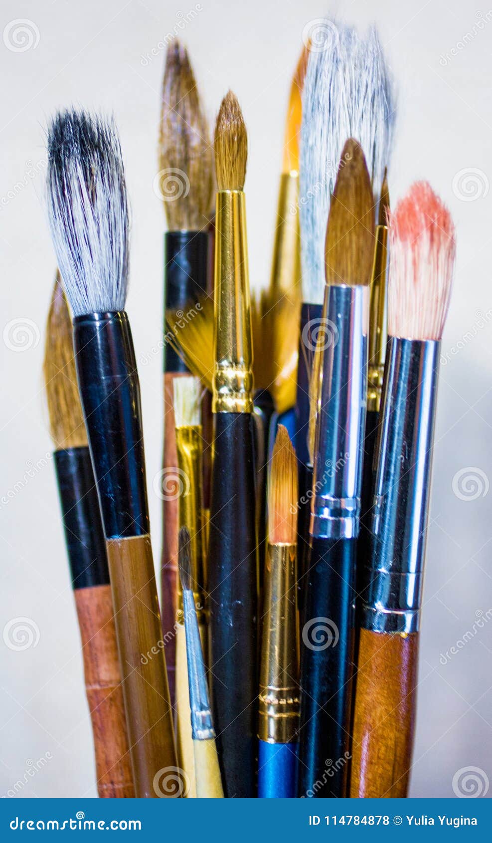 Art Brushes of Different Sizes and Shapes on Light Background. Stock ...