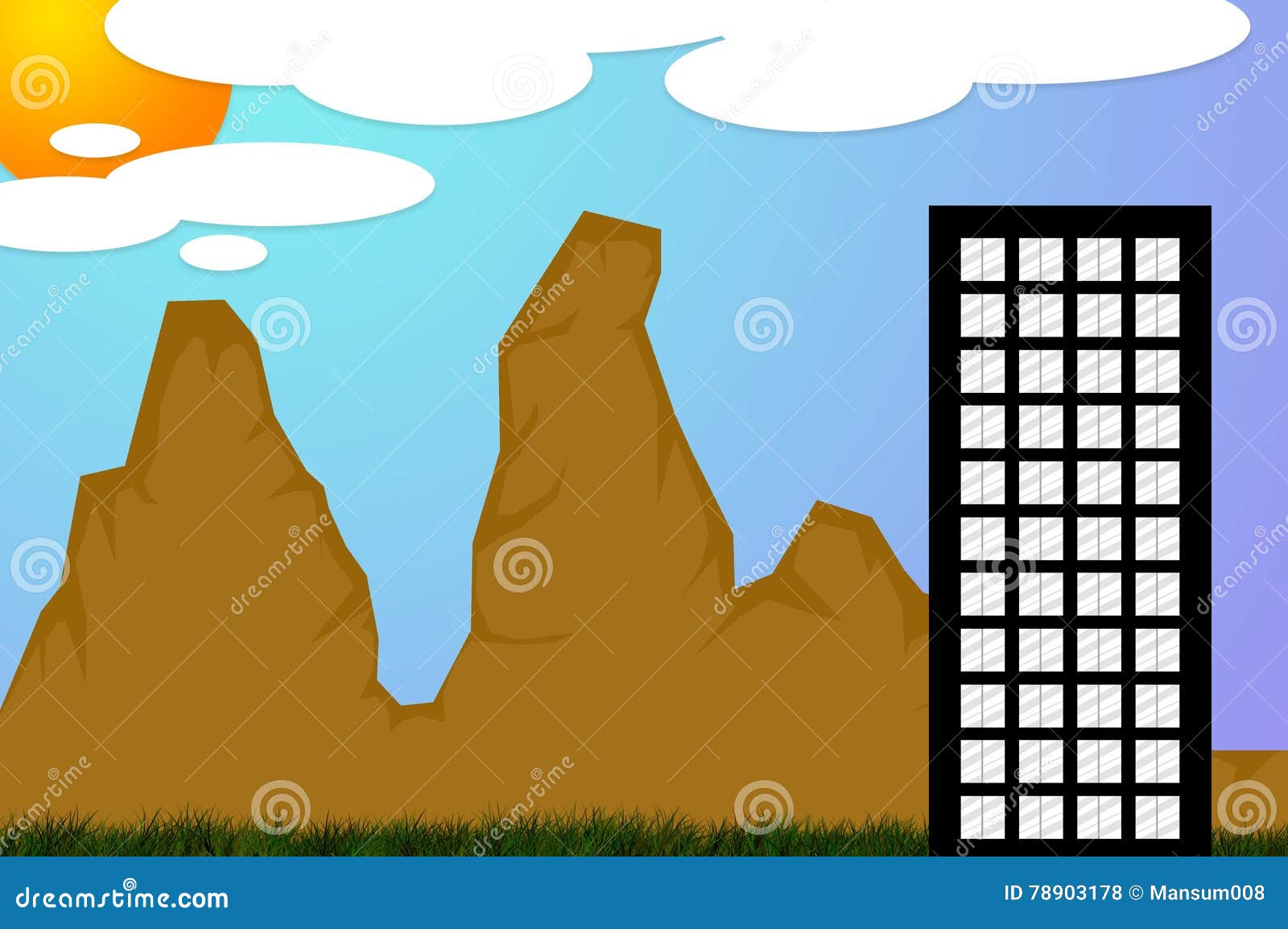 Art Building and Mountain Background Stock Illustration - Illustration ...