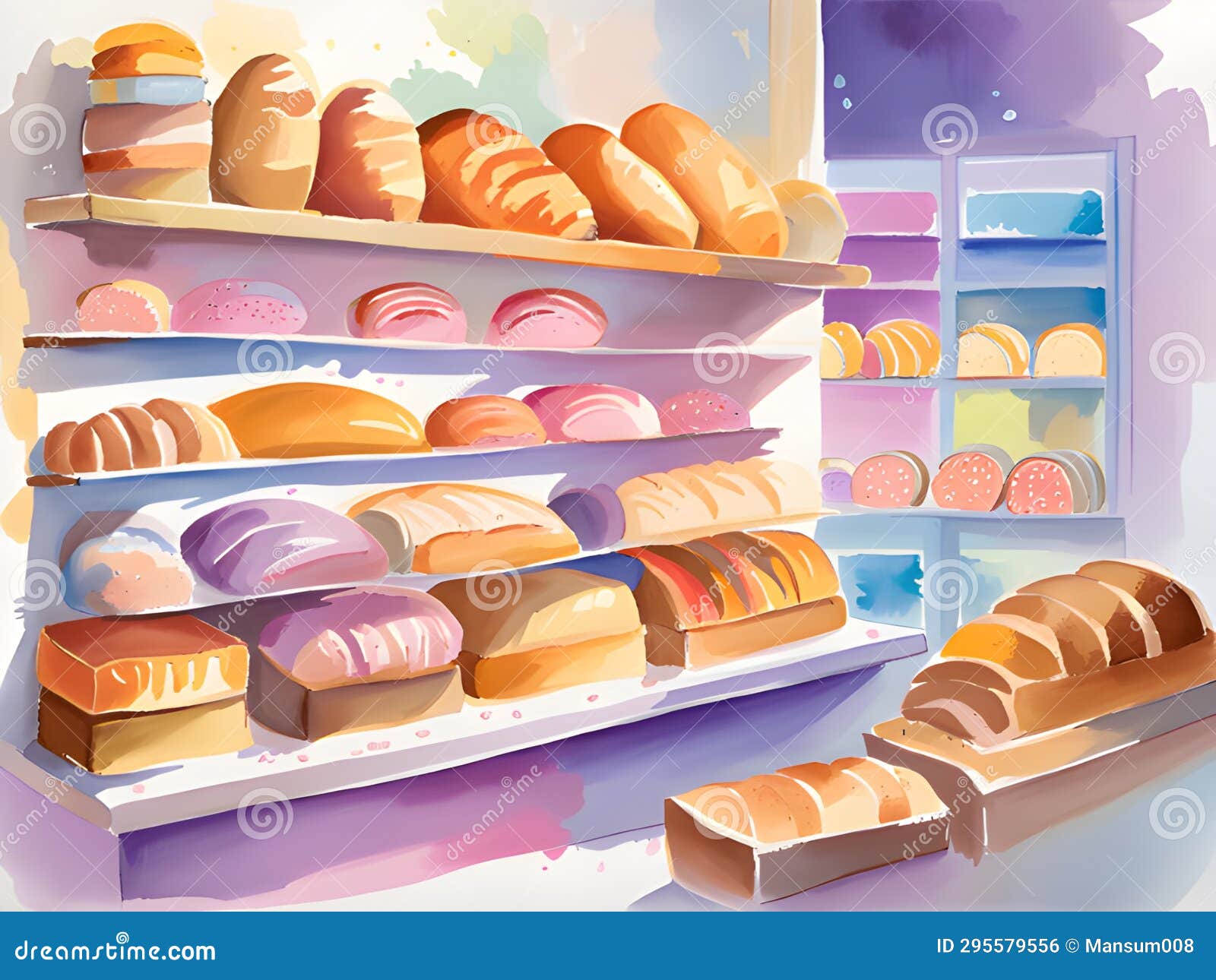 Art Cartoon Bakery Shop Interior Stock Illustration - Illustration of ...
