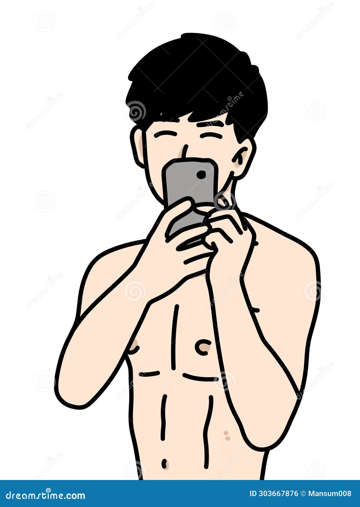 Cartoon Man Taking Selfie on White Background Stock Illustration ...
