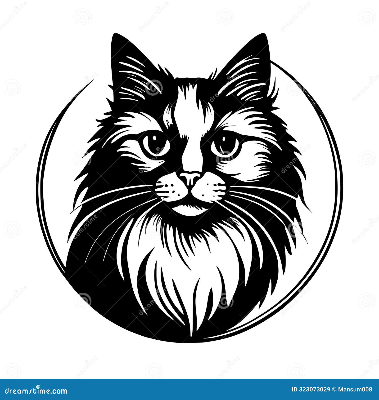 Cat with Circle Frame on White Stock Illustration - Illustration of ...