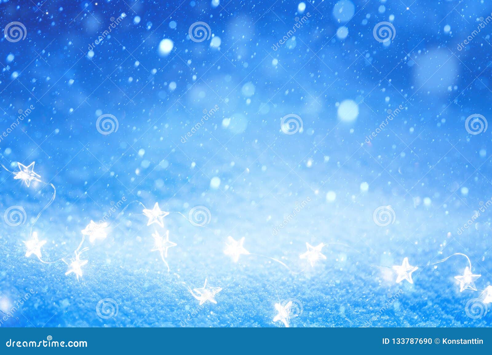 Art Christmas Light on Blue Snow Background Stock Photo - Image of ...