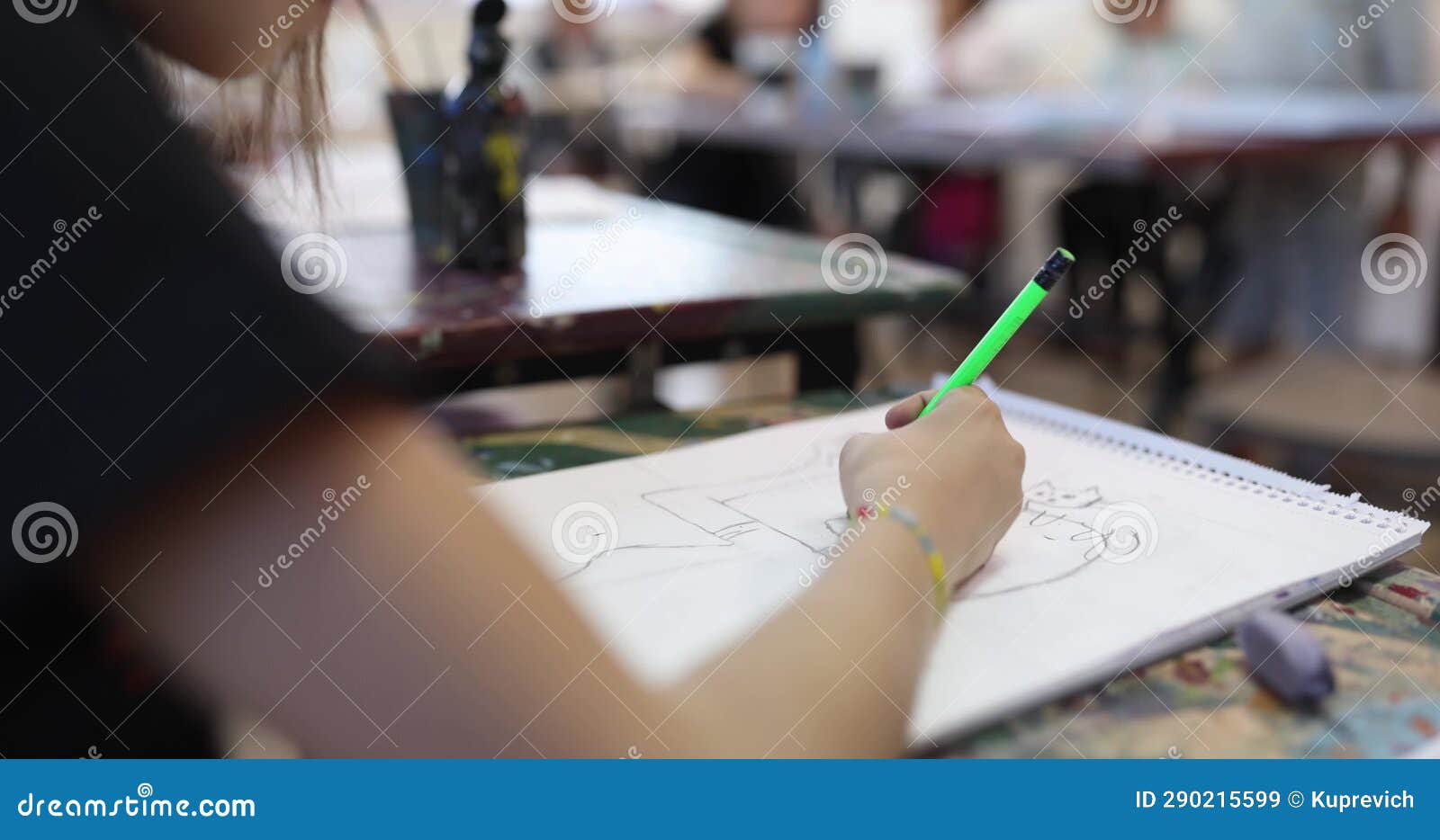 Art Class at School and Art Student Draws in Studio Stock Video - Video ...