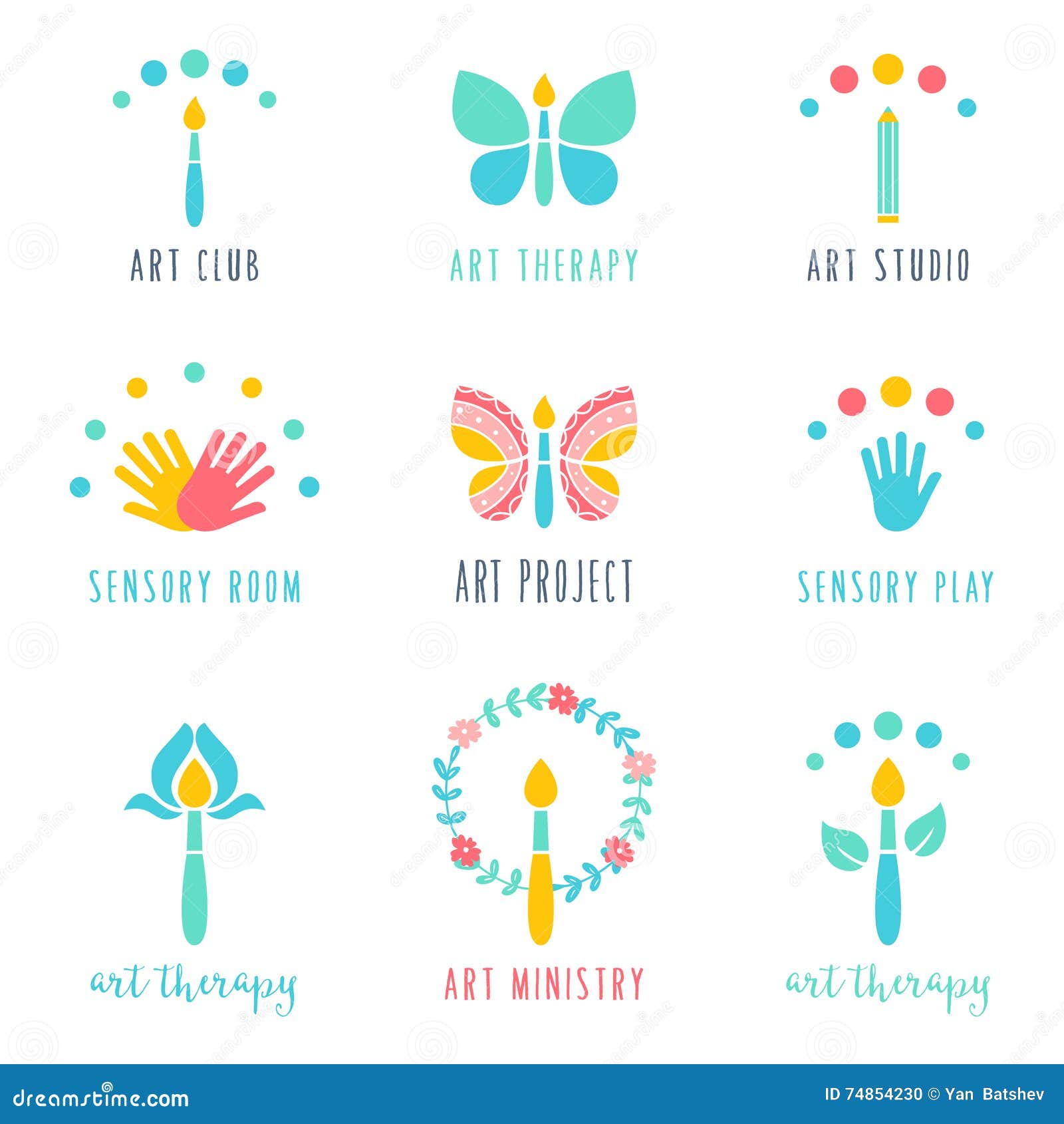 Art Class, Studio And Projects Icons. Art Therapy And Sensory Play ...