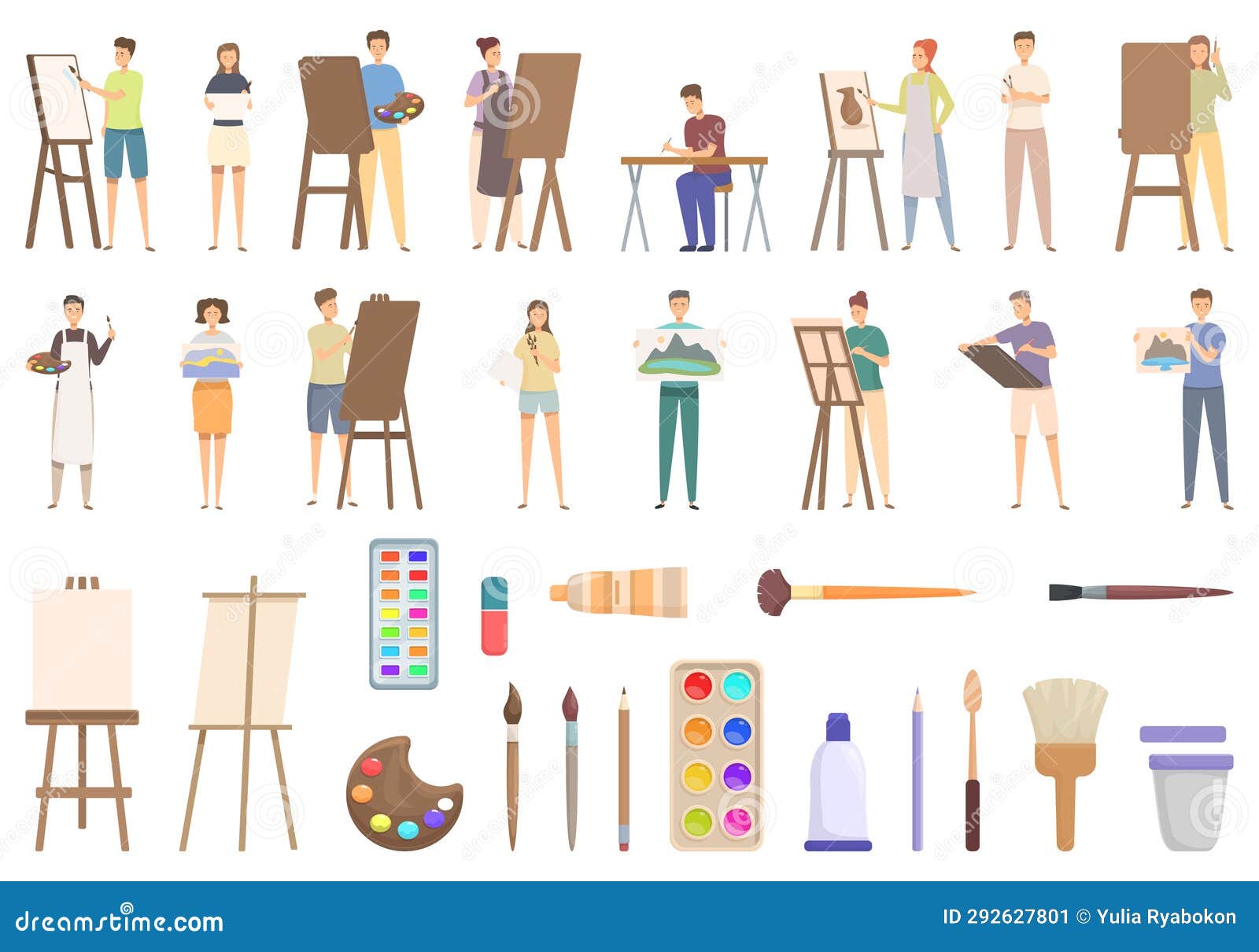 Art Classes Icons Set Cartoon Vector. Children Paint Stock Vector ...
