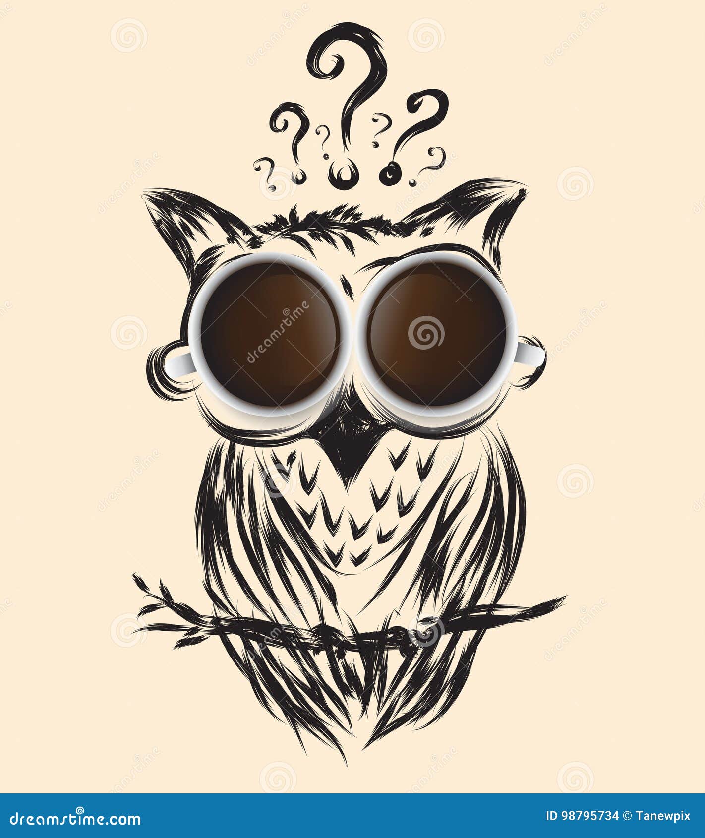 Art Coffee Owl Business Question Drawn Icon Symbol Vector Idea. Stock ...