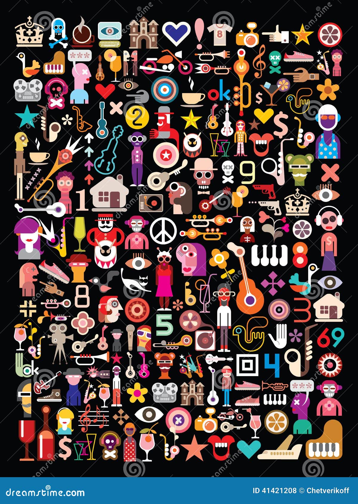 Art collage on black stock vector. Illustration of kiss - 41421208