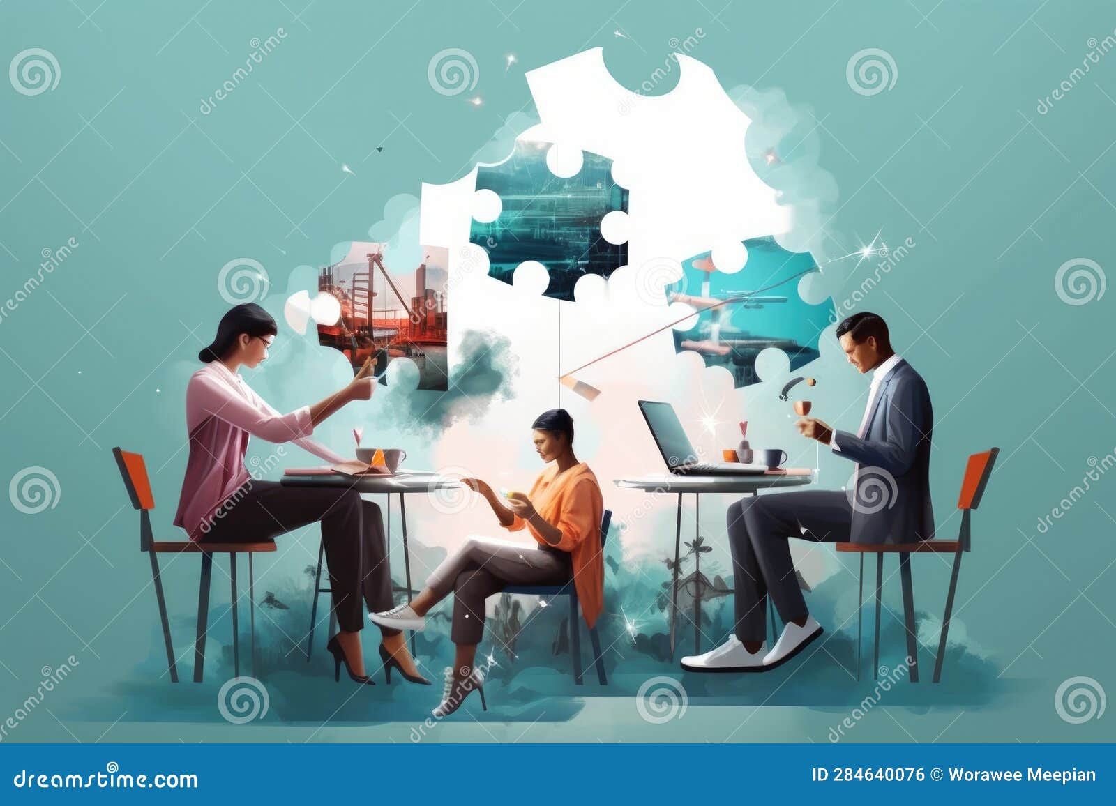 Art Collage. Business Team Brainstorm Concept Stock Illustration ...