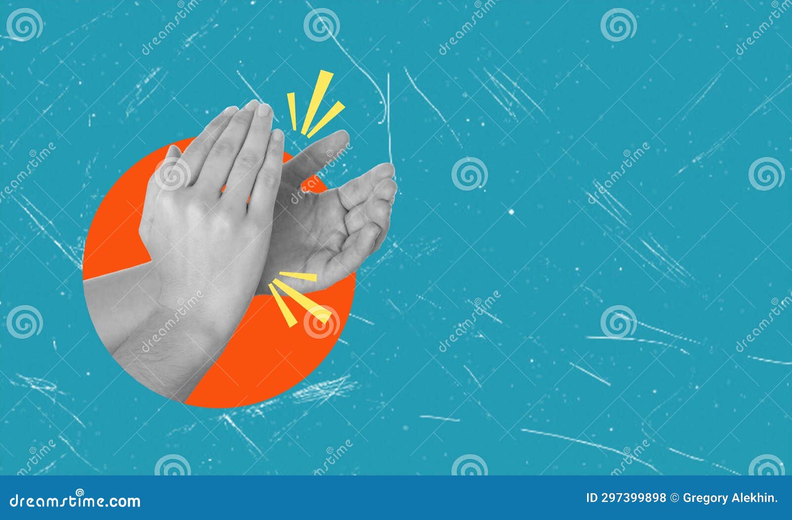 Art Collage, Clapping Palms on Blue Background with Space for Text ...