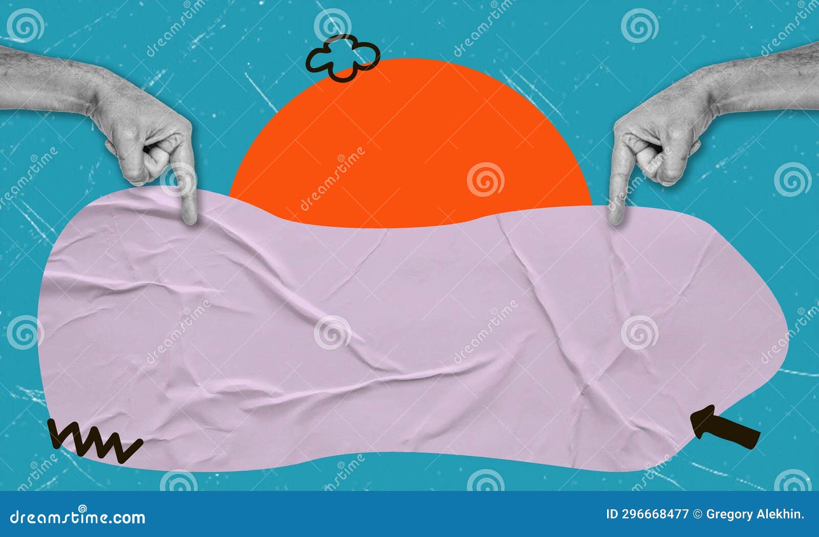 Art Collage, Fingers Pointing To the Message Bubble for Text Stock ...