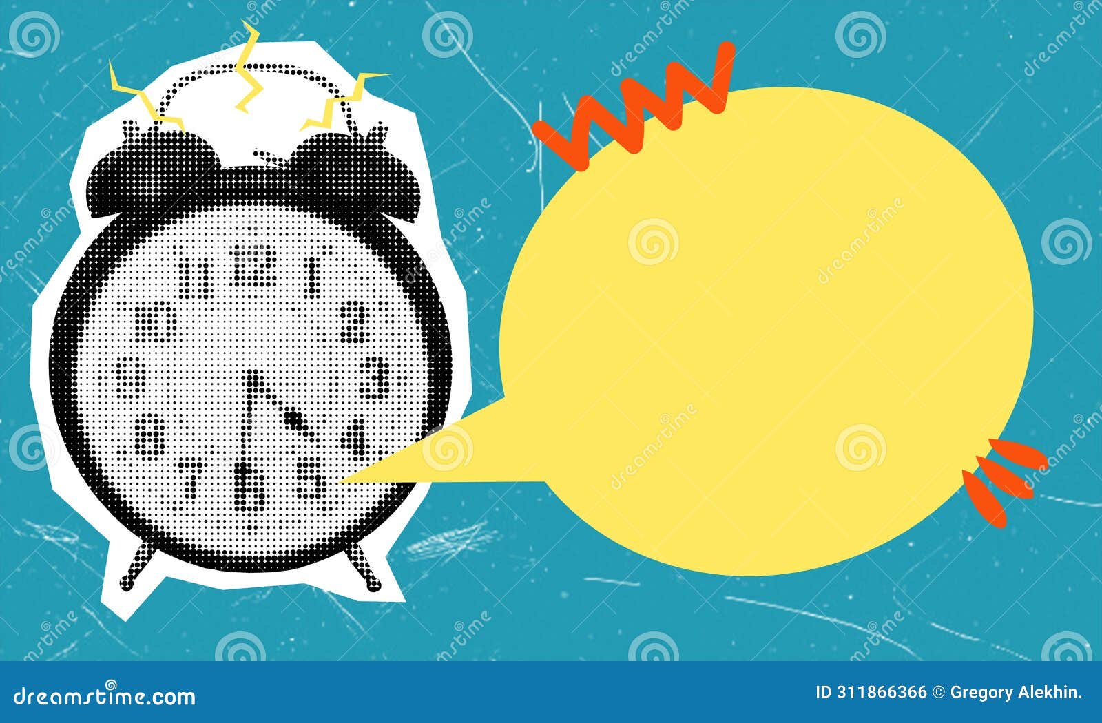 Art Collage, Grayscale Alarm Clock with a Message Bubble Stock ...