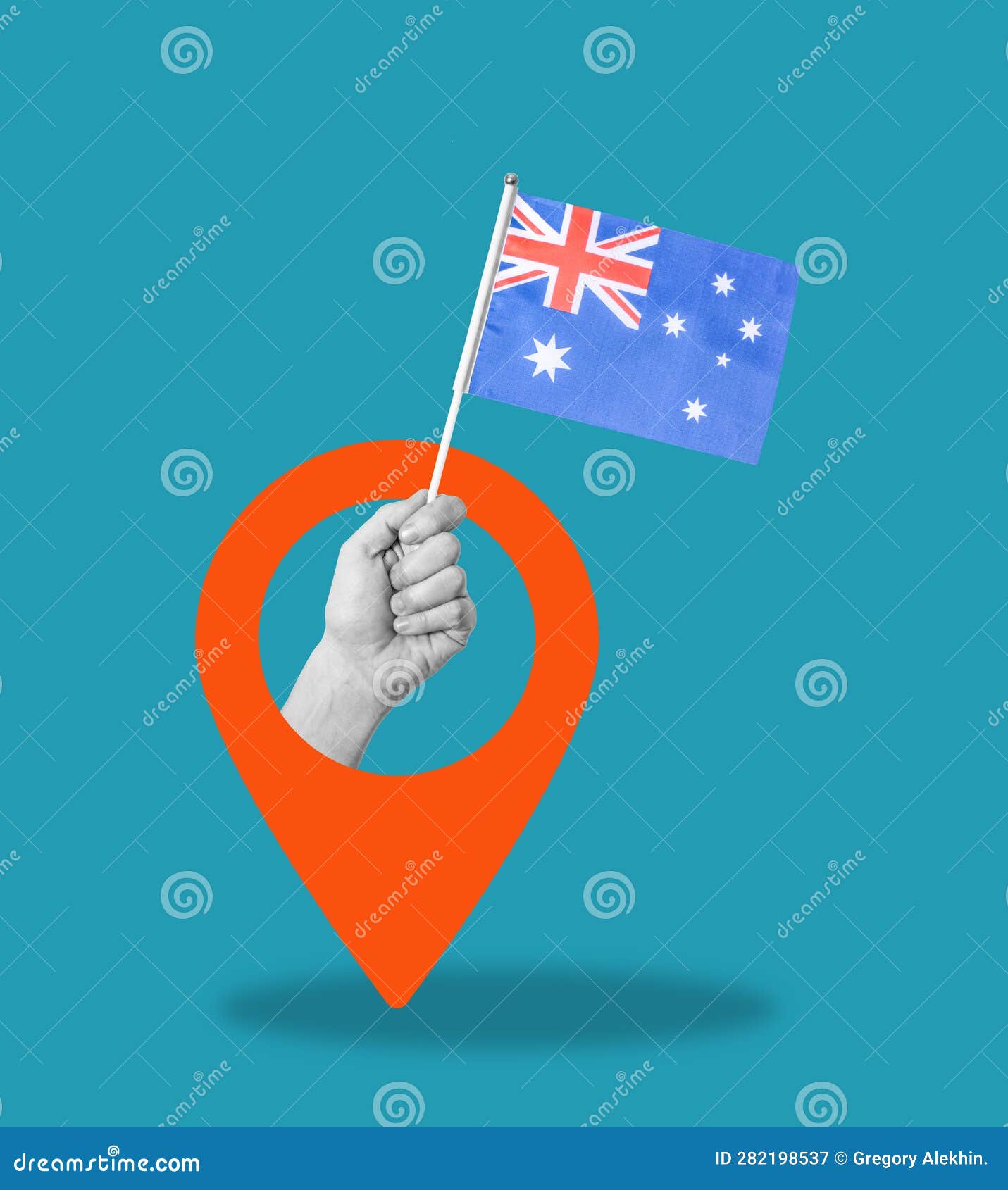 Art Collage, the Hand with the Australian Flag on Blue Background with ...