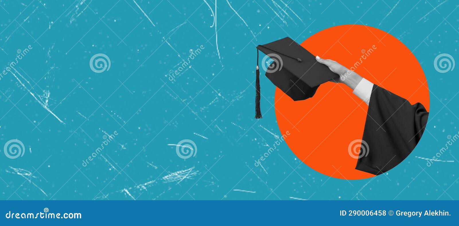 Art Collage, Hand with Student S Hat on Blue Background Stock ...