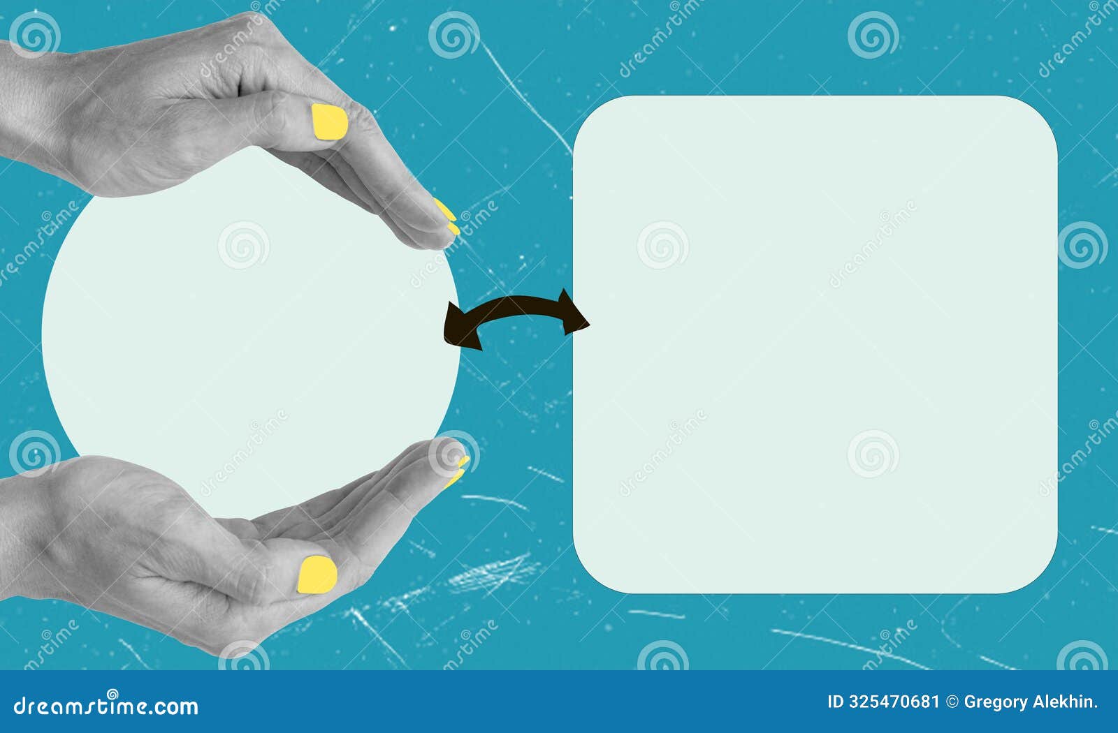 Art Collage Hands And Message Bubble On Blue Background Stock Illustration Illustration Of