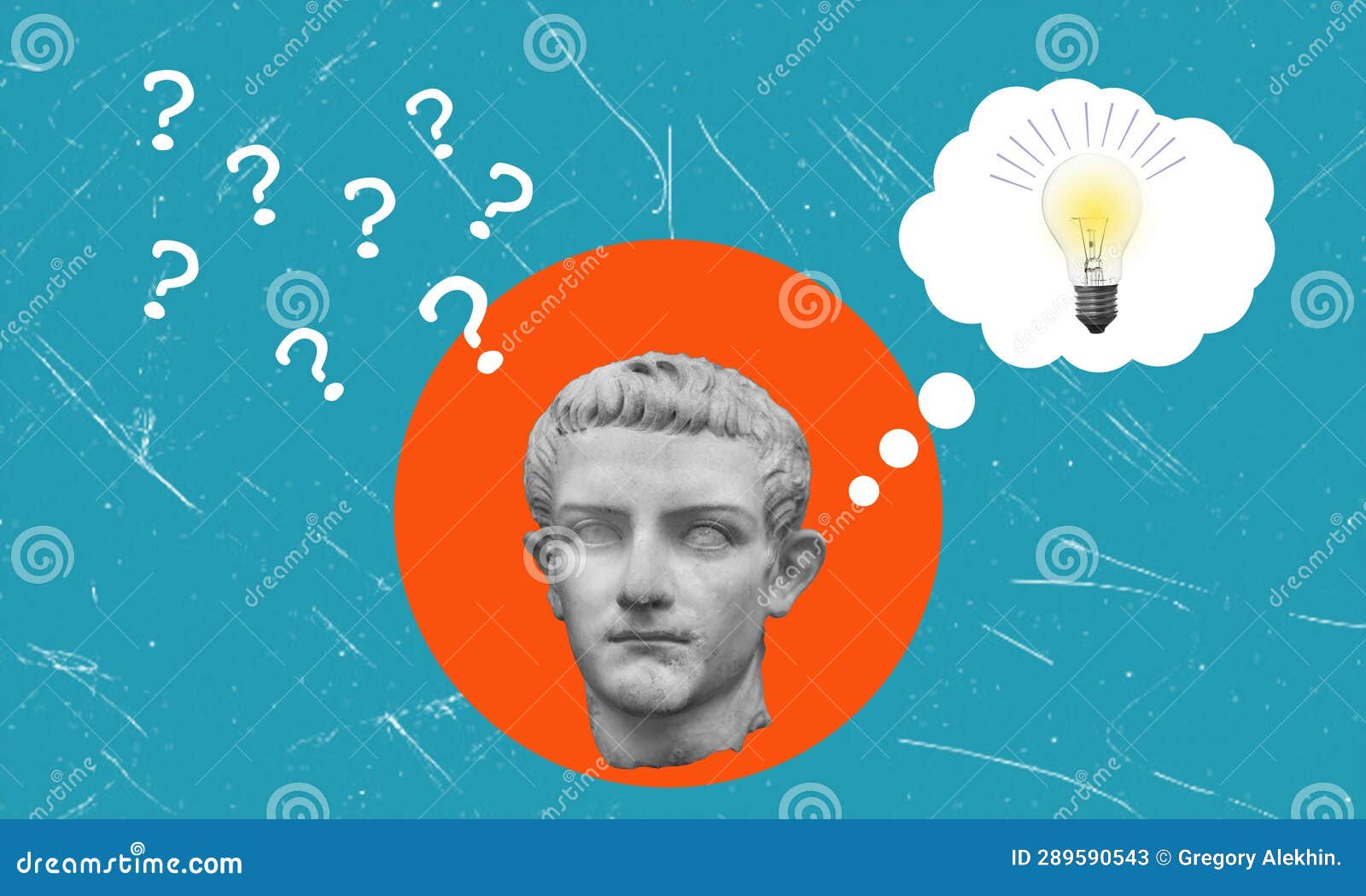 Art Collage, a Marble Head Thinking, Thoughts in a Bubble Like an Idea ...