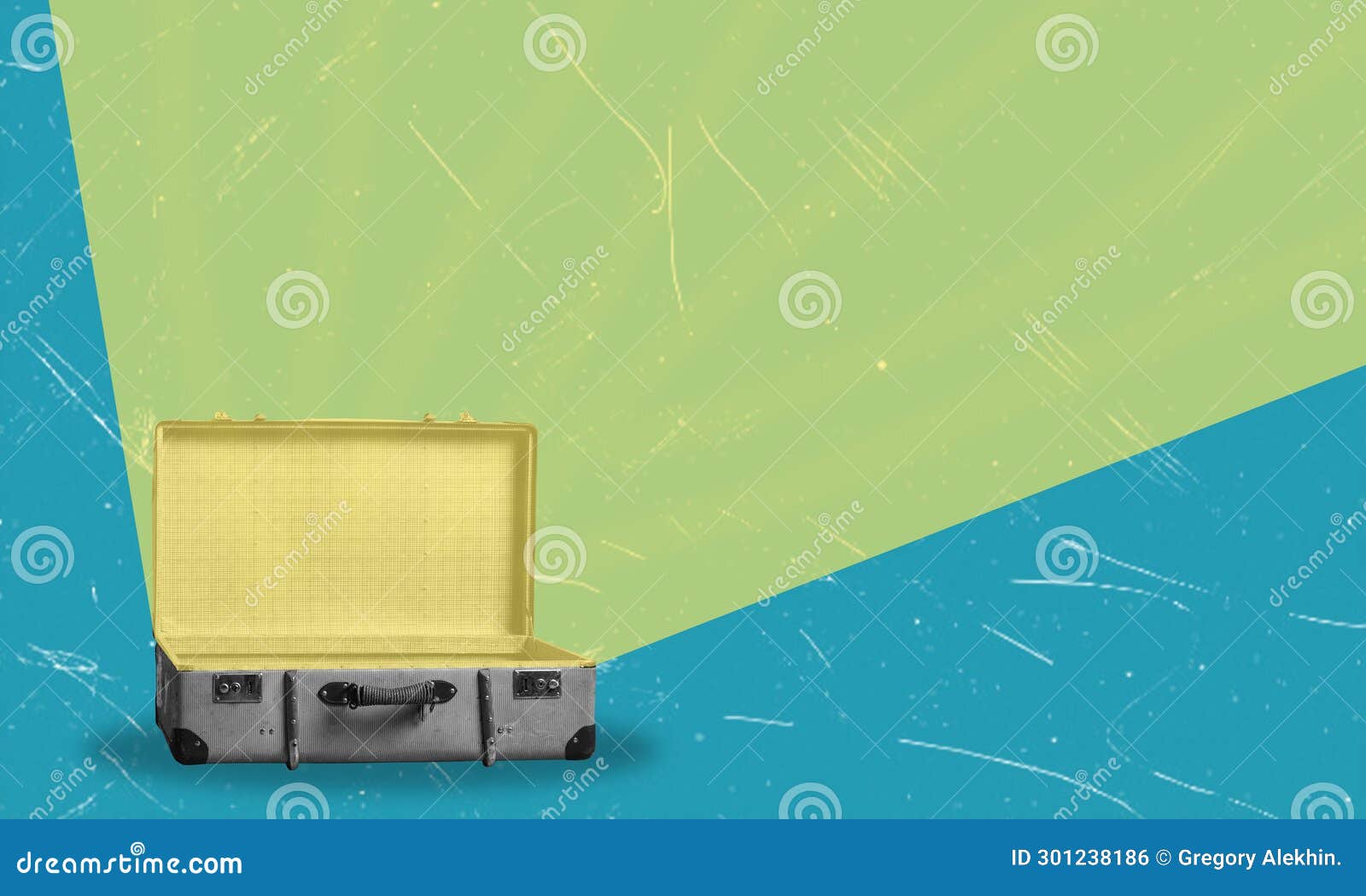 Art Collage, Open Suitcase, Light from Suitcase for Advertisement or ...