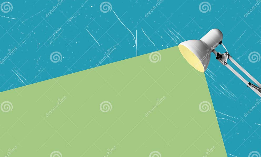 Art Collage, Table Lamp Shining on Blue Background, Copying Spaces ...