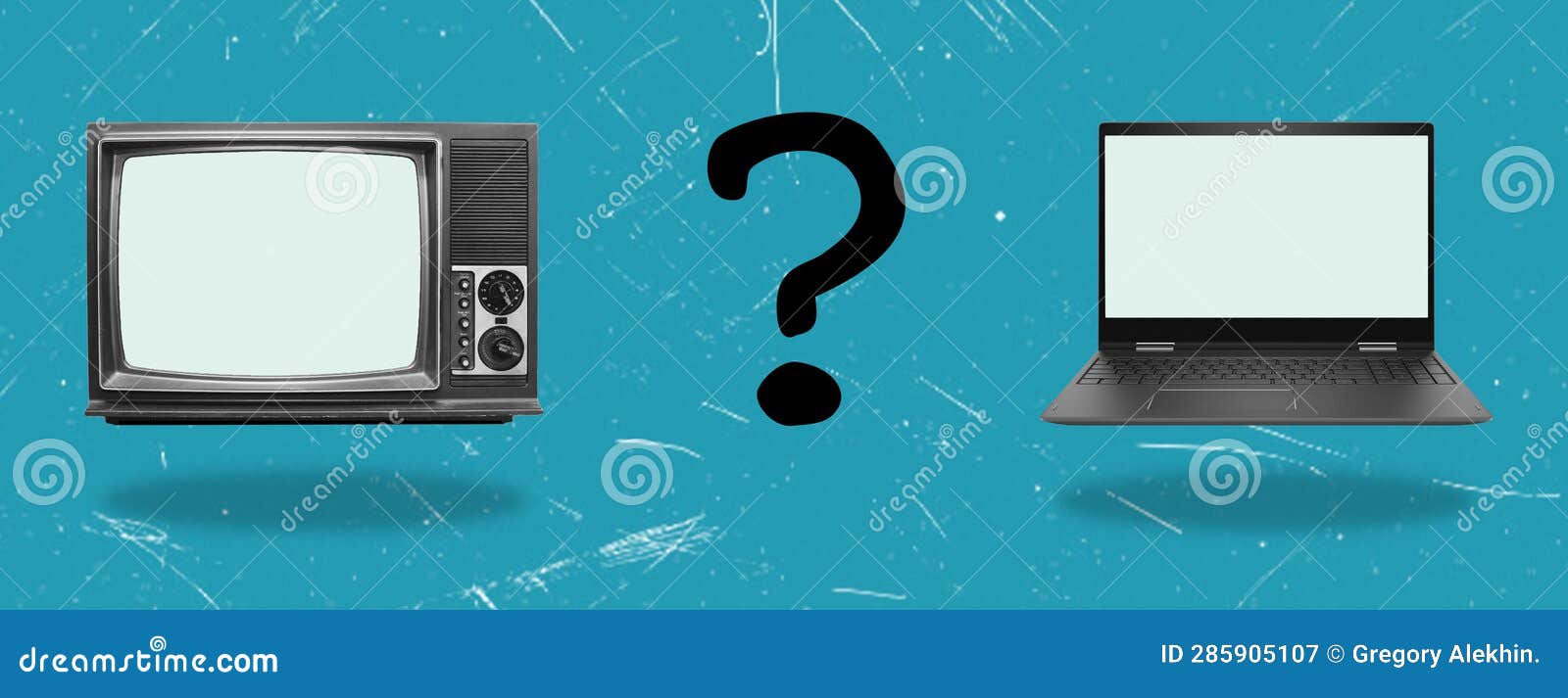 Art Collage, TV, Or Laptop With A Question Mark In The Middle Stock ...