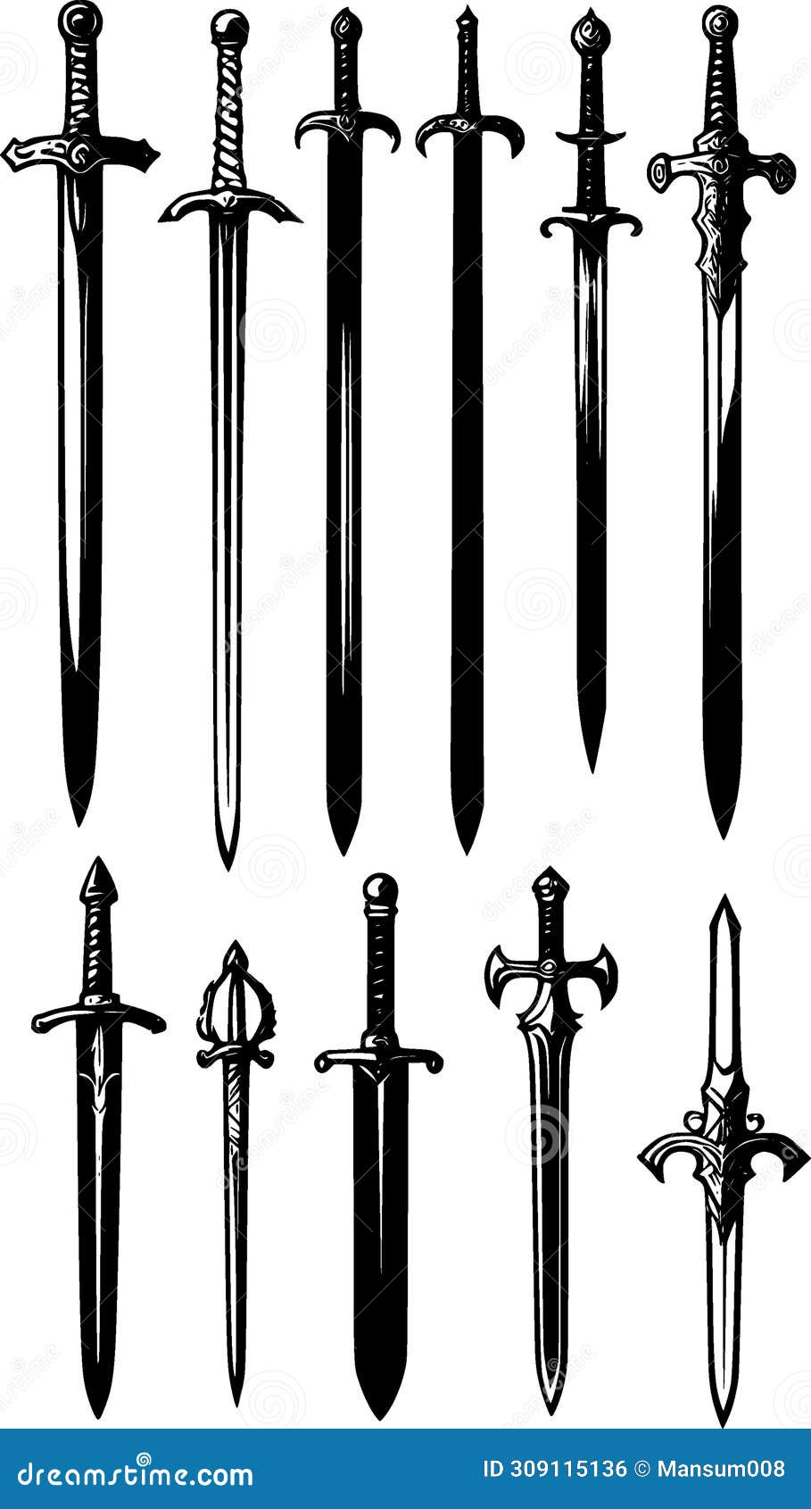 Collection of Hand Drawn Sword Stock Illustration - Illustration of ...