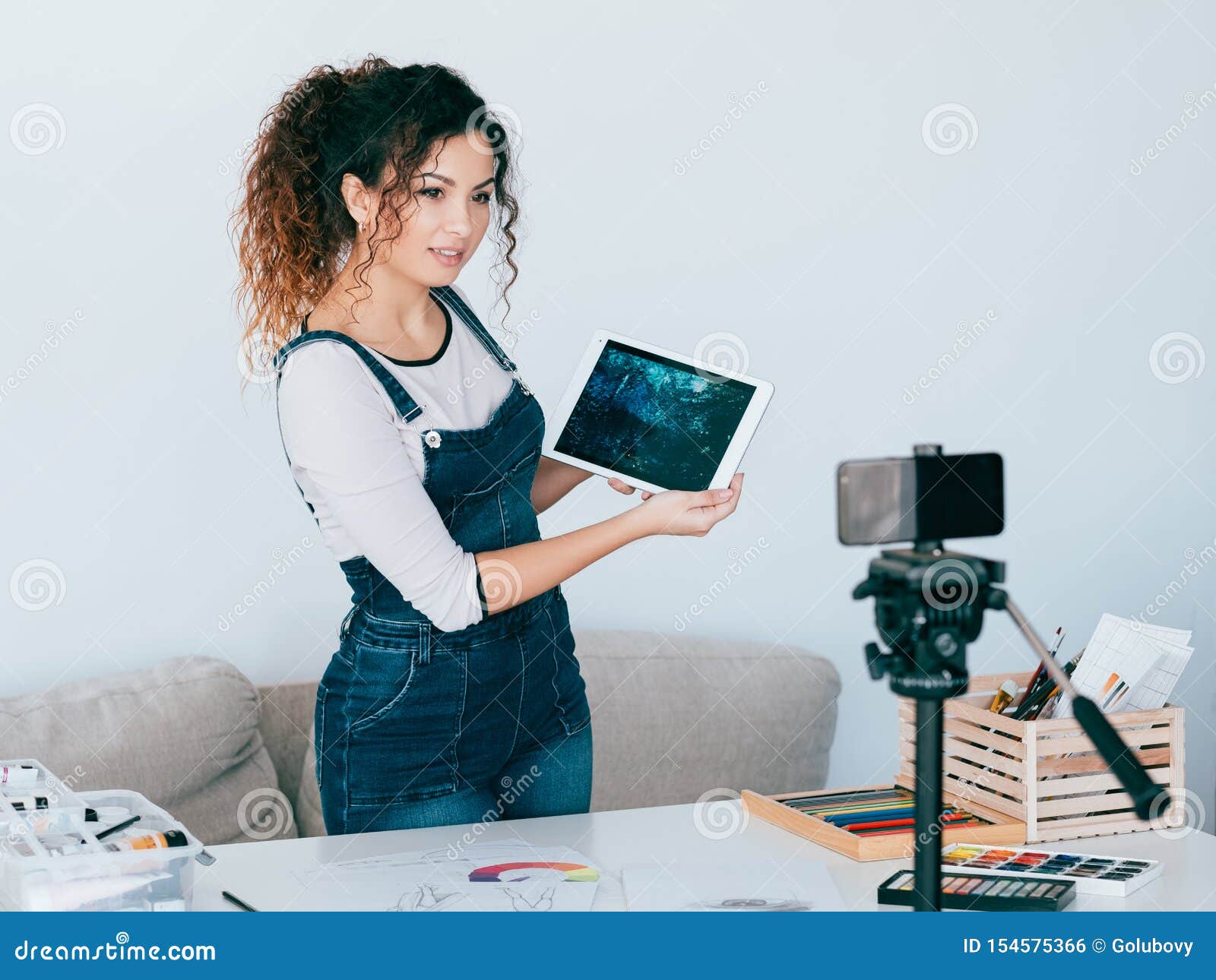 Art Course Talented Lady Video Drawing Application Stock Photo - Image ...
