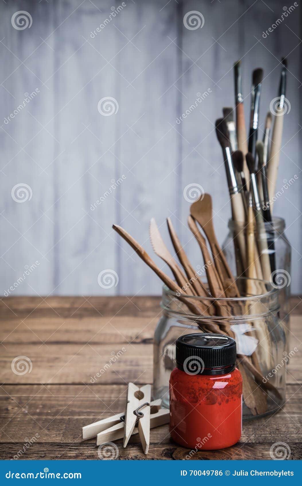 Art and Craft Tools with Red Paint Stock Photo - Image of painting ...