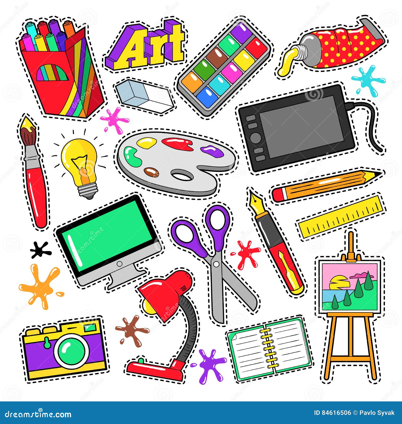 Art Creativity Badges, Stickers, Patches with Paints and Design Tools ...